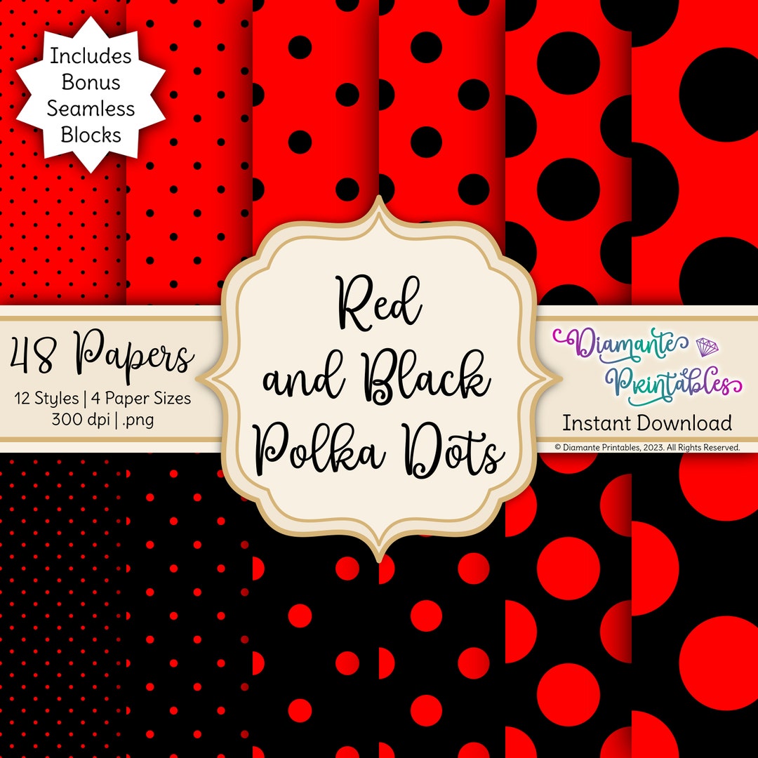 Red and Black Polka Dots Digital Paper Pack | 12 Styles | 4 Sizes ...