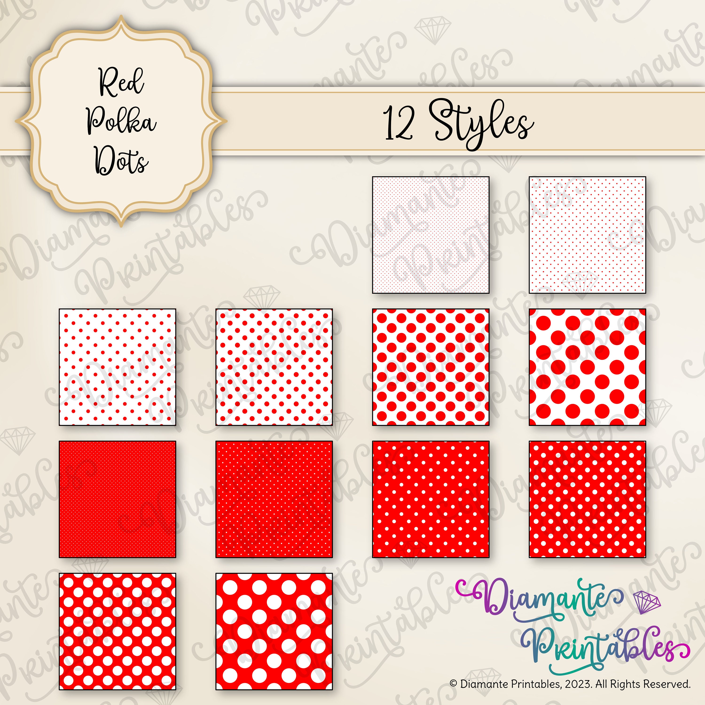 Red and White Polka Dots Digital Paper Pack 12 Styles 4 - Etsy