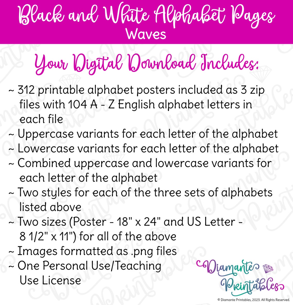 Printable Alphabet Poster Bundle Waves Bulletin Board Letters Black and ...