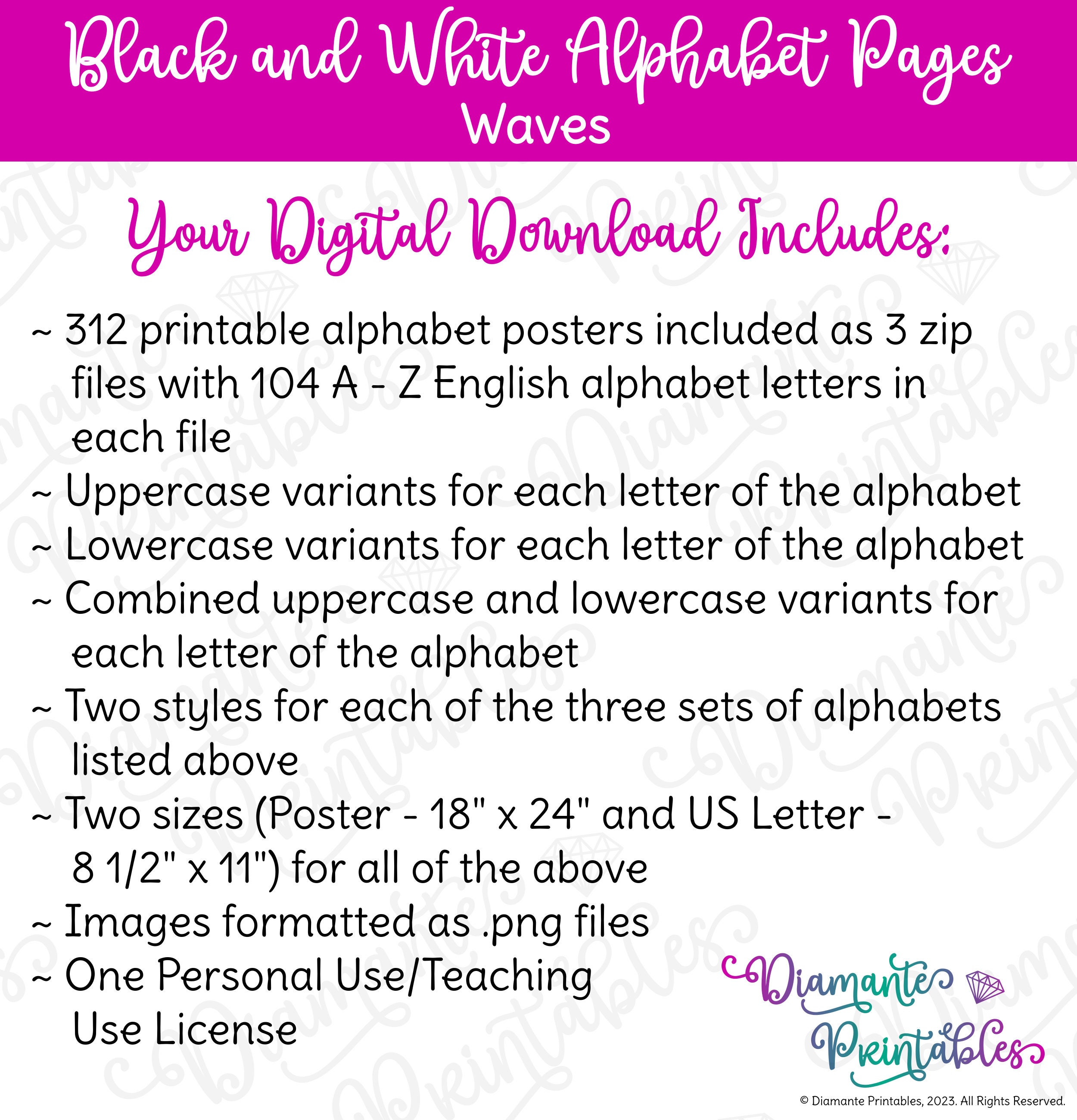 Printable Alphabet Poster Bundle | Waves Bulletin Board Letters | Black ...