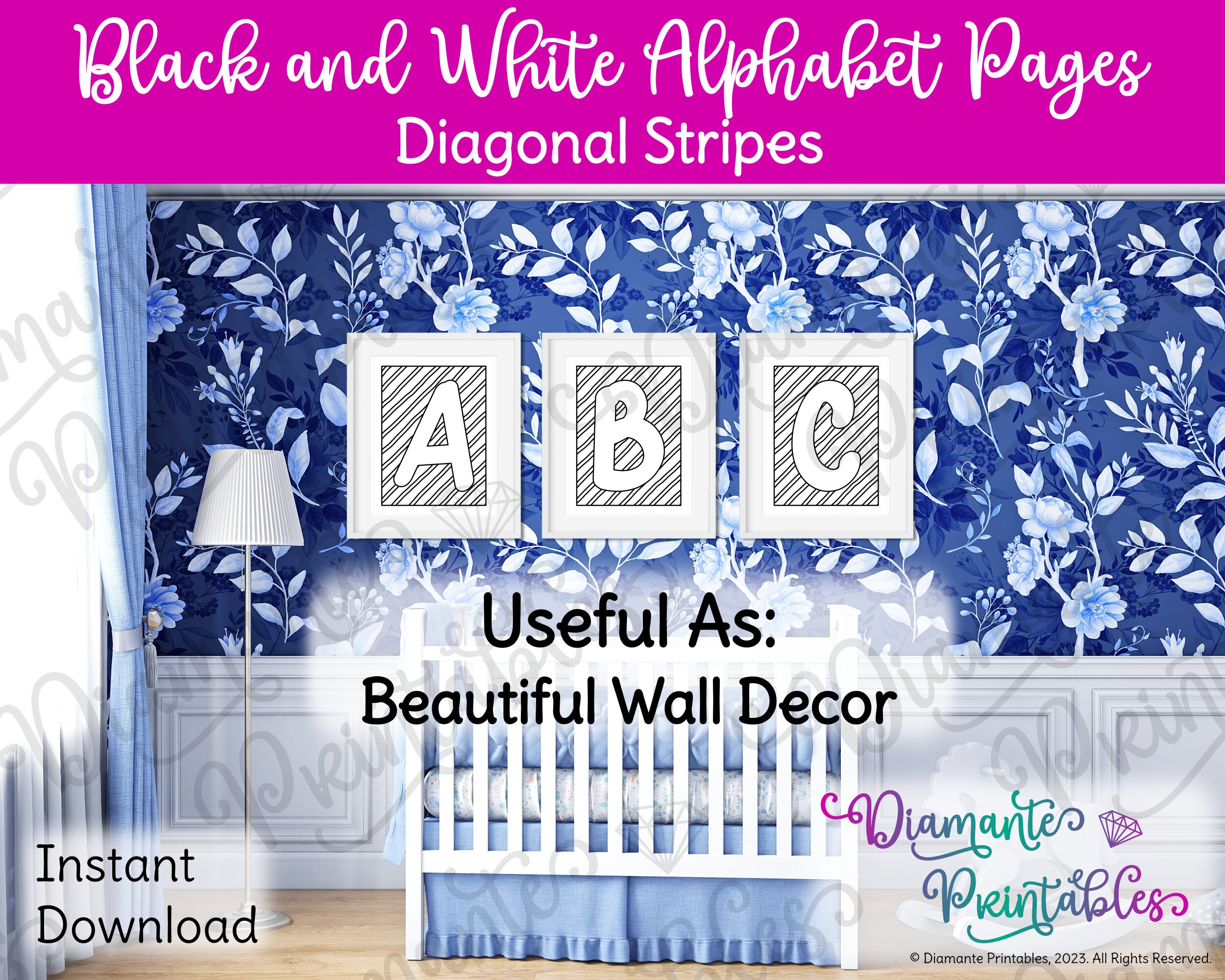 Printable Alphabet Poster Bundle | Diagonal Stripes Bulletin Board ...
