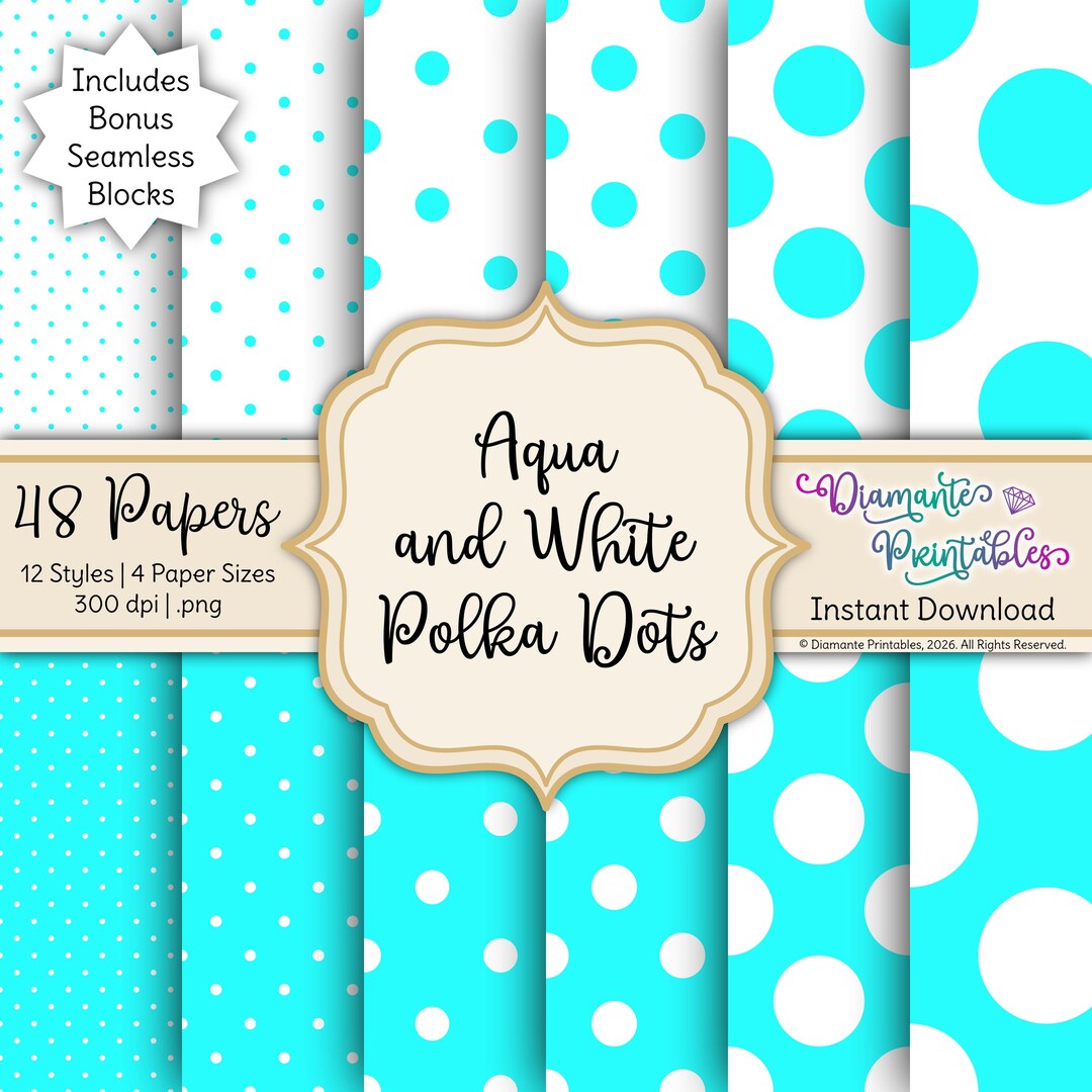 Aqua and White Digital Paper Pack | Summer Hues Color Collection | PNG ...