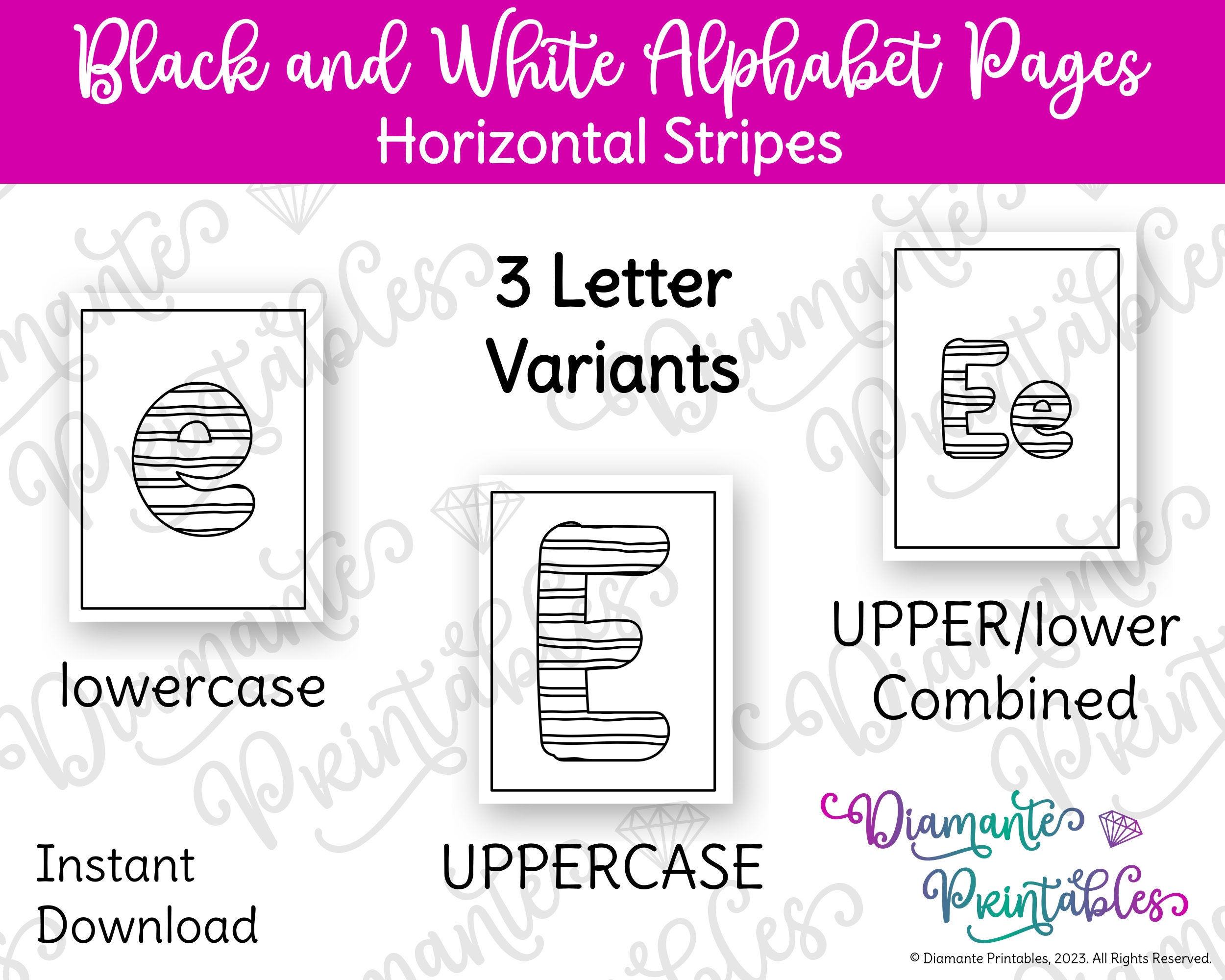 Printable Alphabet Poster Bundle Horizontal Stripes Bulletin Board ...