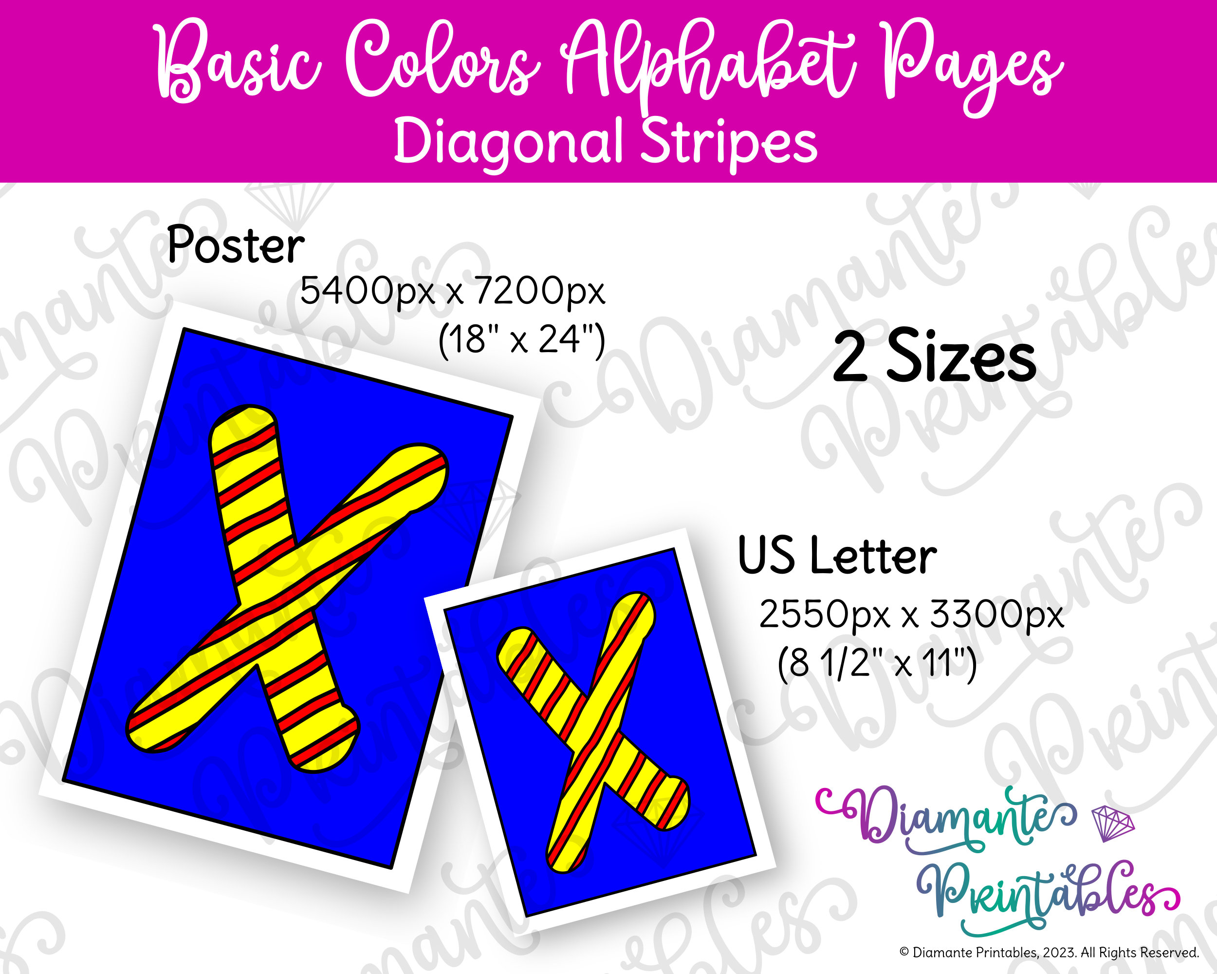 Printable Alphabet Poster Bundle Diagonal Stripes Bulletin Board ...