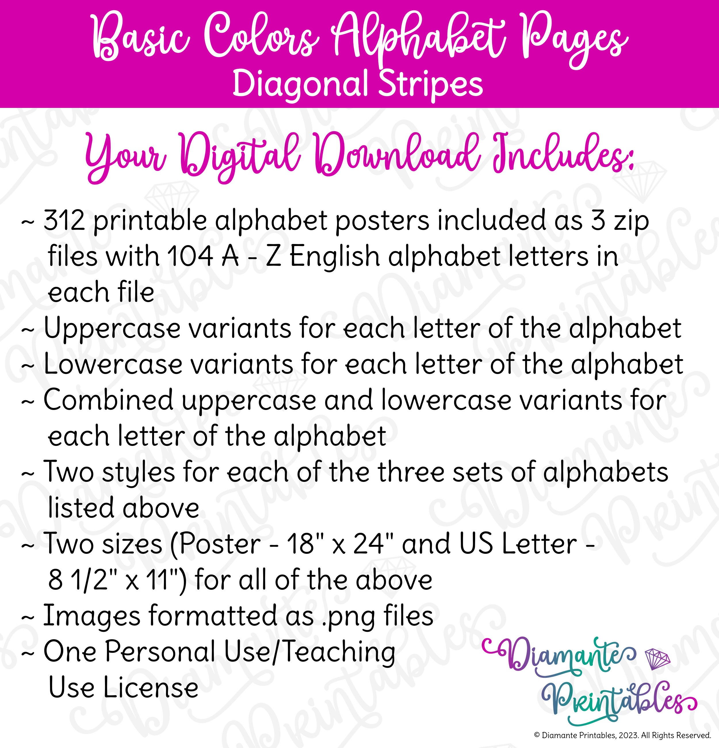 Printable Alphabet Poster Bundle Diagonal Stripes Bulletin - Etsy