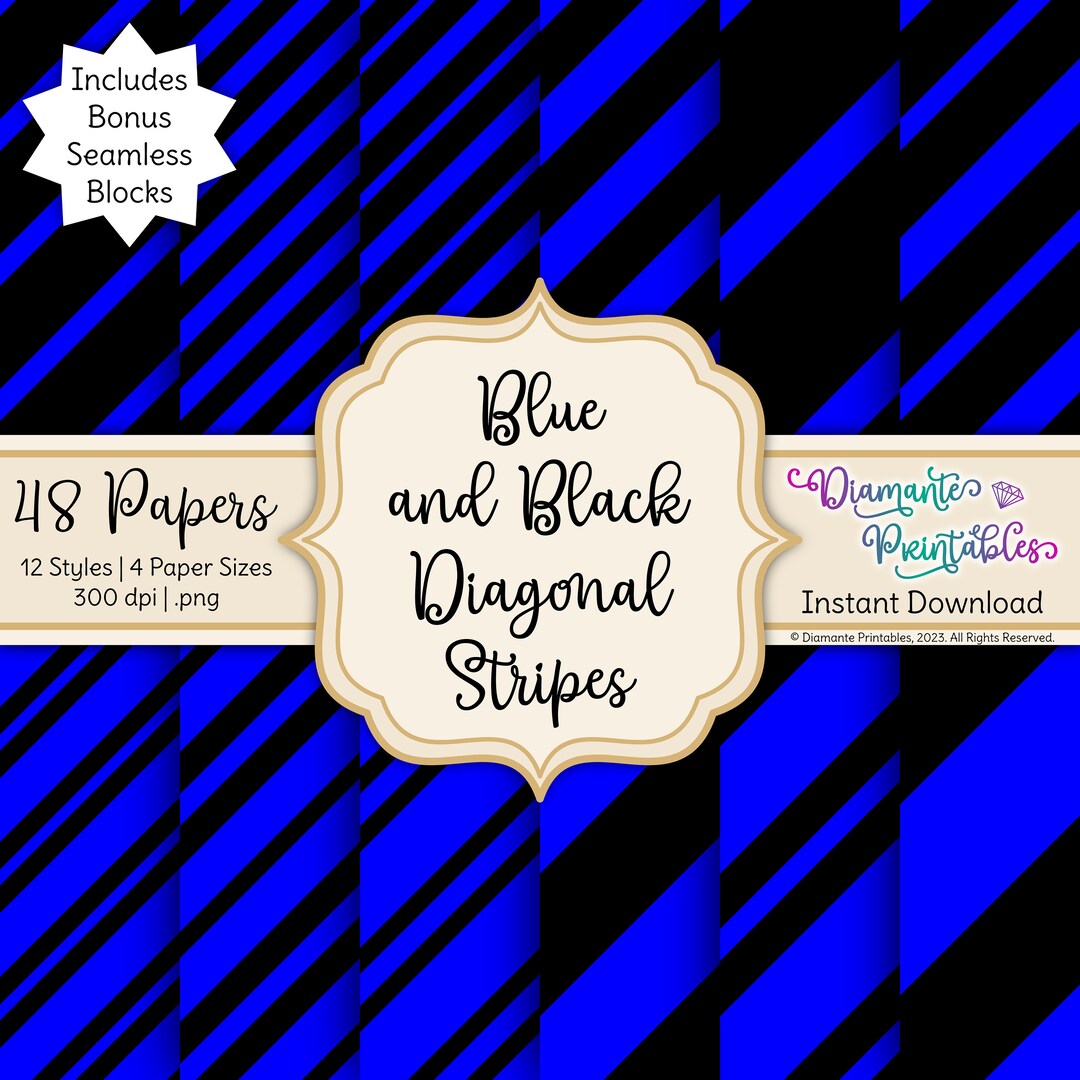 Blue and Black Diagonal Stripes Digital Paper Pack 12 Styles 4 Sizes ...