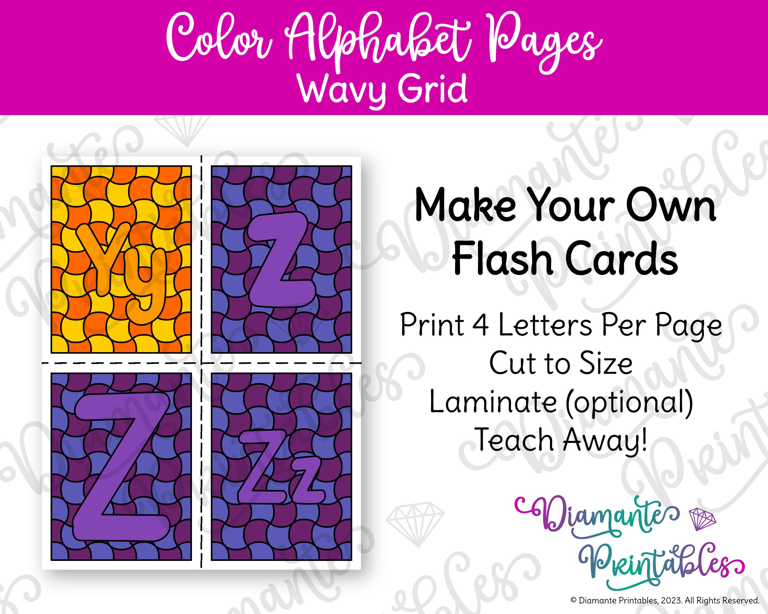 Printable Alphabet Poster Bundle | Wavy Grid Bulletin Board Letters ...