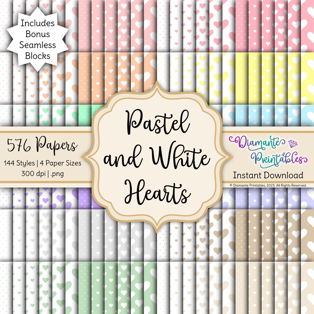 Hearts Digital Paper Pack | Pastel Colors | 12 Colors | 144 Styles | 4 ...