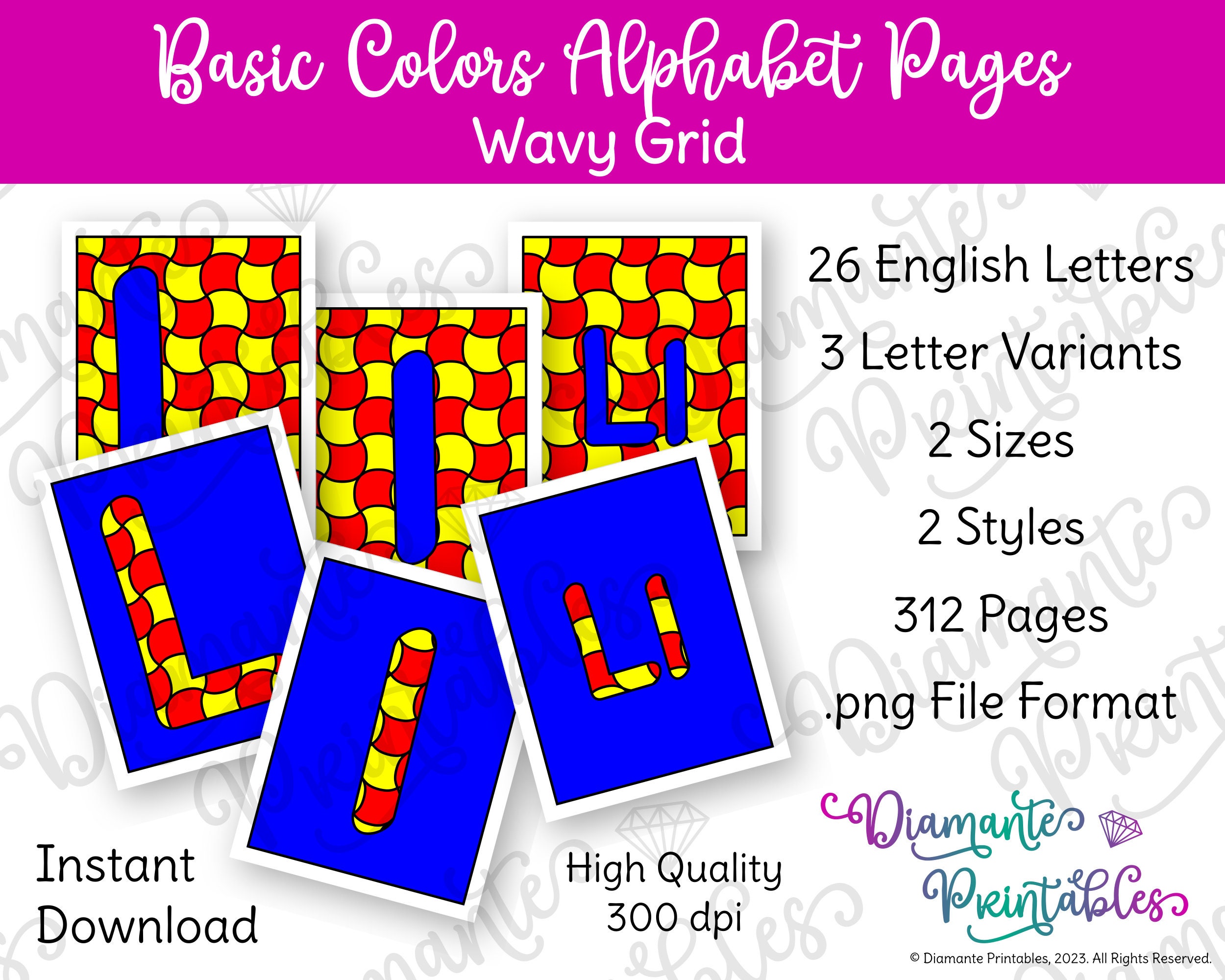 Printable Alphabet Poster Bundle | Wavy Grid Bulletin Board Letters ...