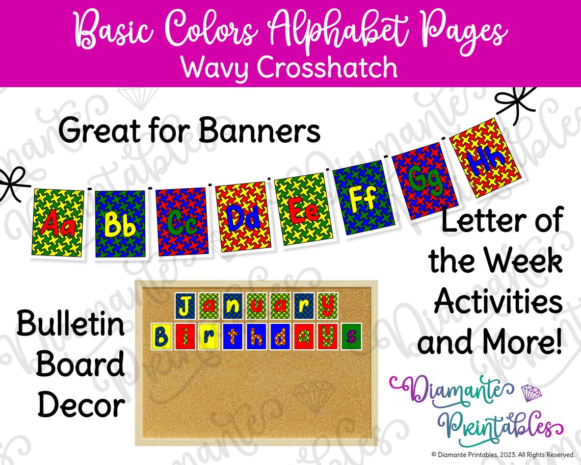 Printable Alphabet Poster Bundle Wavy Crosshatch Bulletin - Etsy
