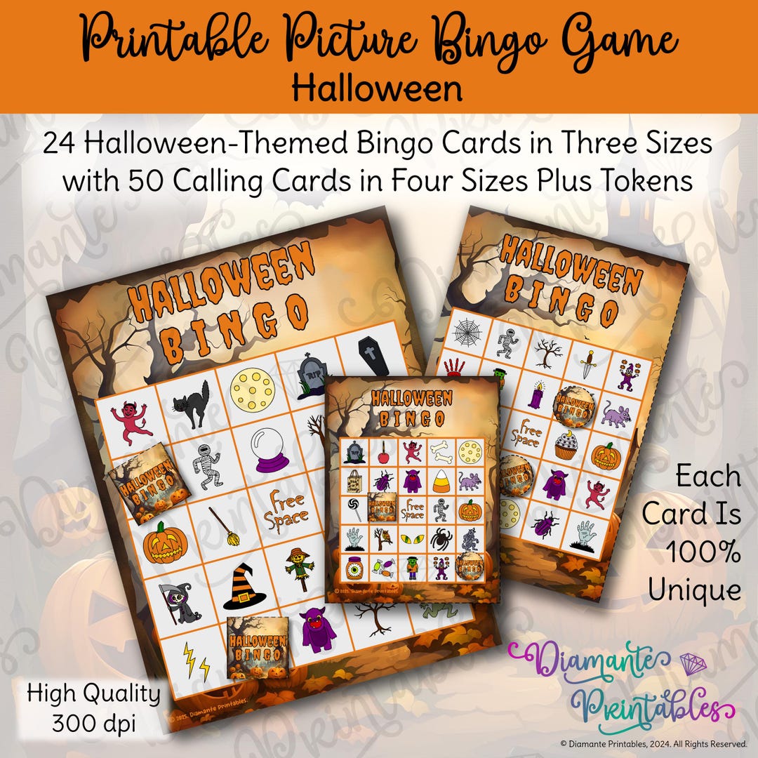 Halloween Bingo Cards Printable – 24 Unique 5x5 Boards | Classroom Game ...
