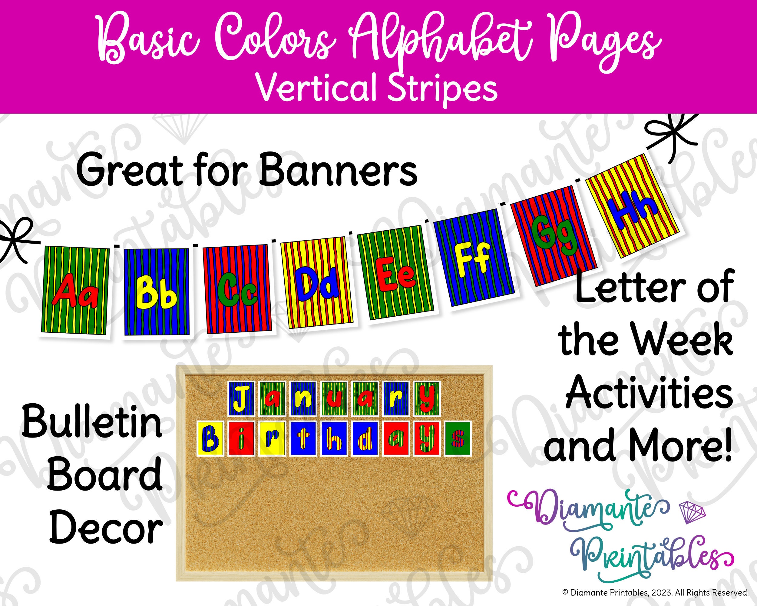 Printable Alphabet Poster Bundle | Vertical Stripes Bulletin Board ...