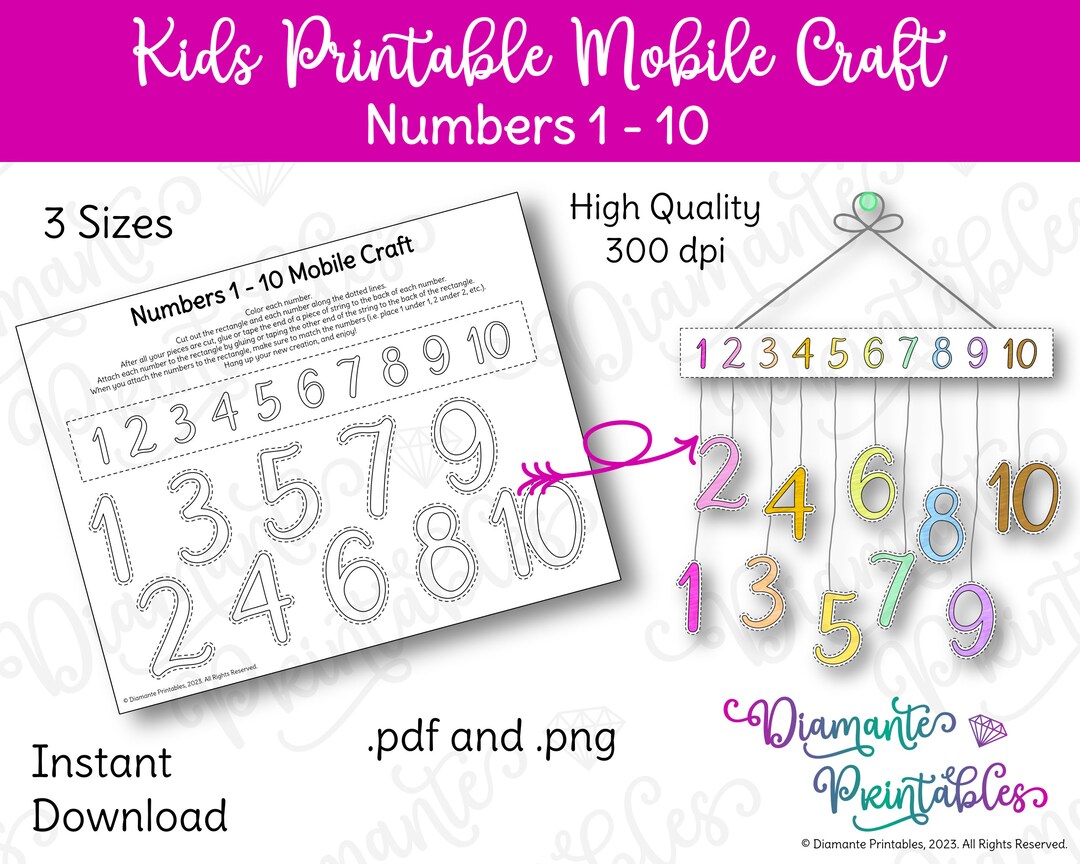 Numbers 1 - 10 Printable Mobile Craft | Cut and Glue Craft | Indoor ...