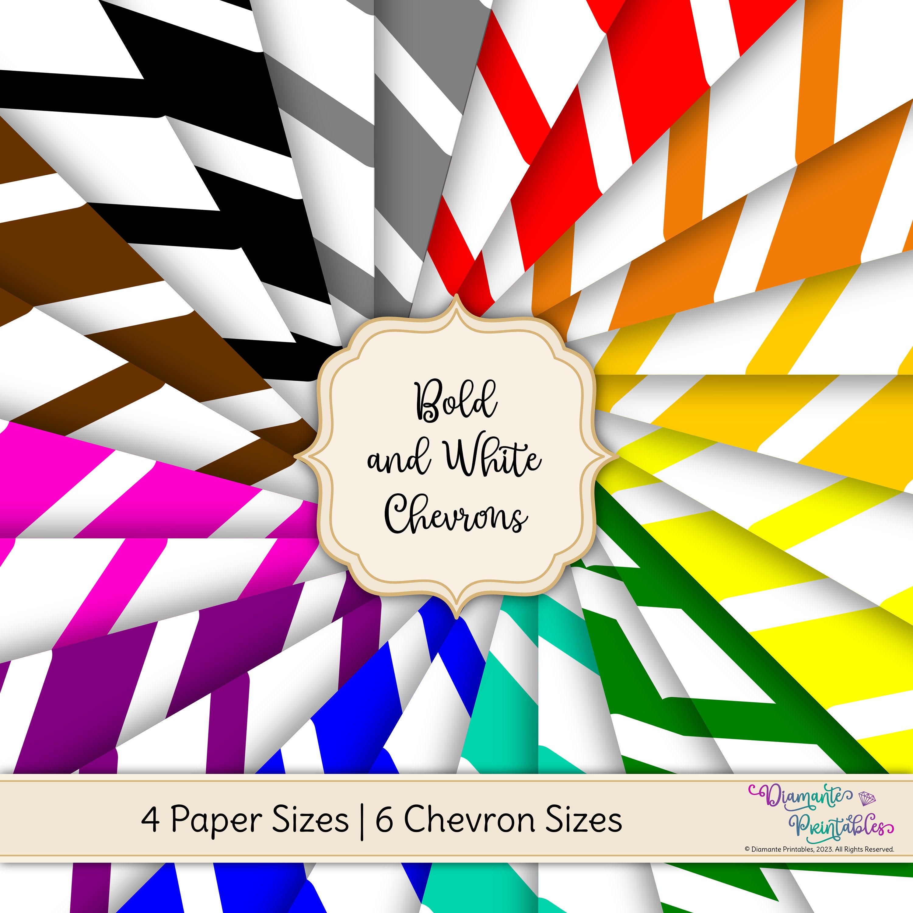 Chevrons Digital Paper Pack | Bold Colors | 12 Colors | 144 Styles | 4 ...