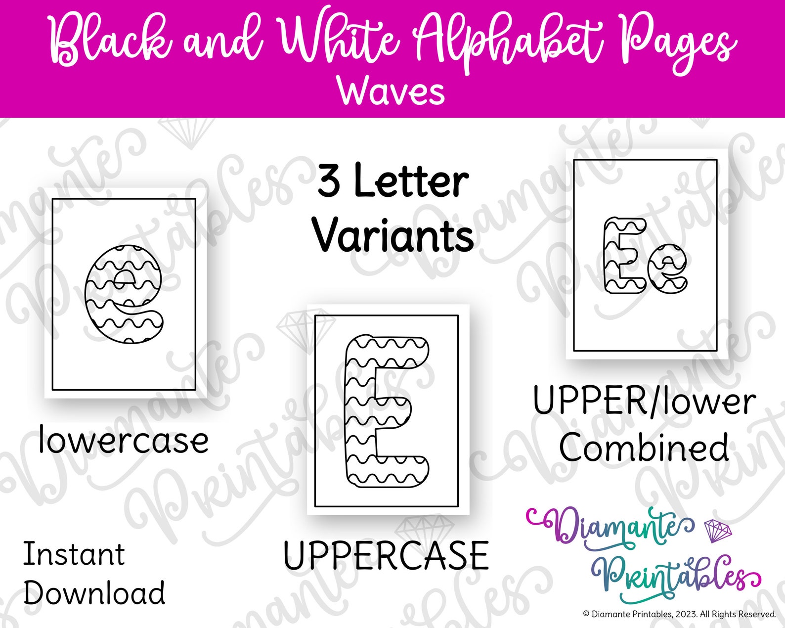 Printable Alphabet Poster Bundle | Waves Bulletin Board Letters | Black ...
