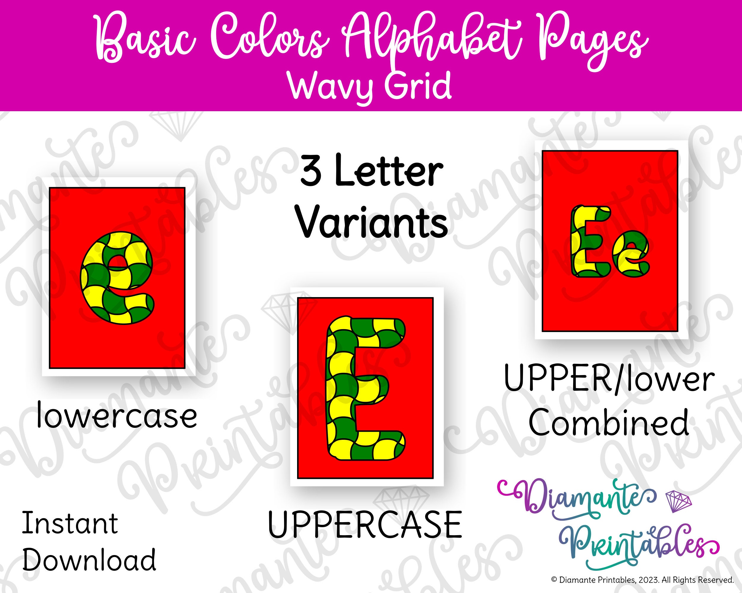 Printable Alphabet Poster Bundle | Wavy Grid Bulletin Board Letters ...
