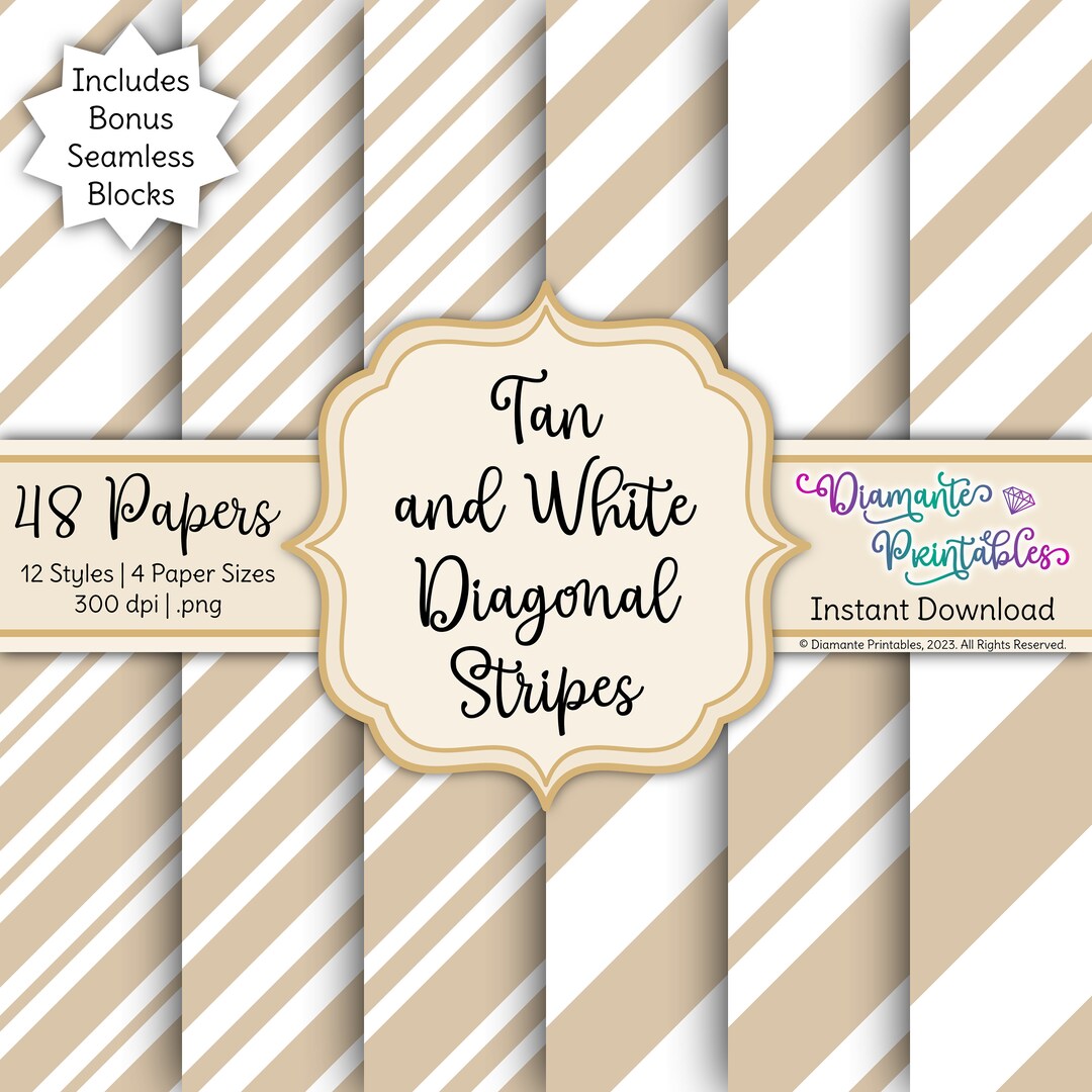 Tan and White Diagonal Stripes Digital Paper Pack | 12 Styles | 4 Sizes ...