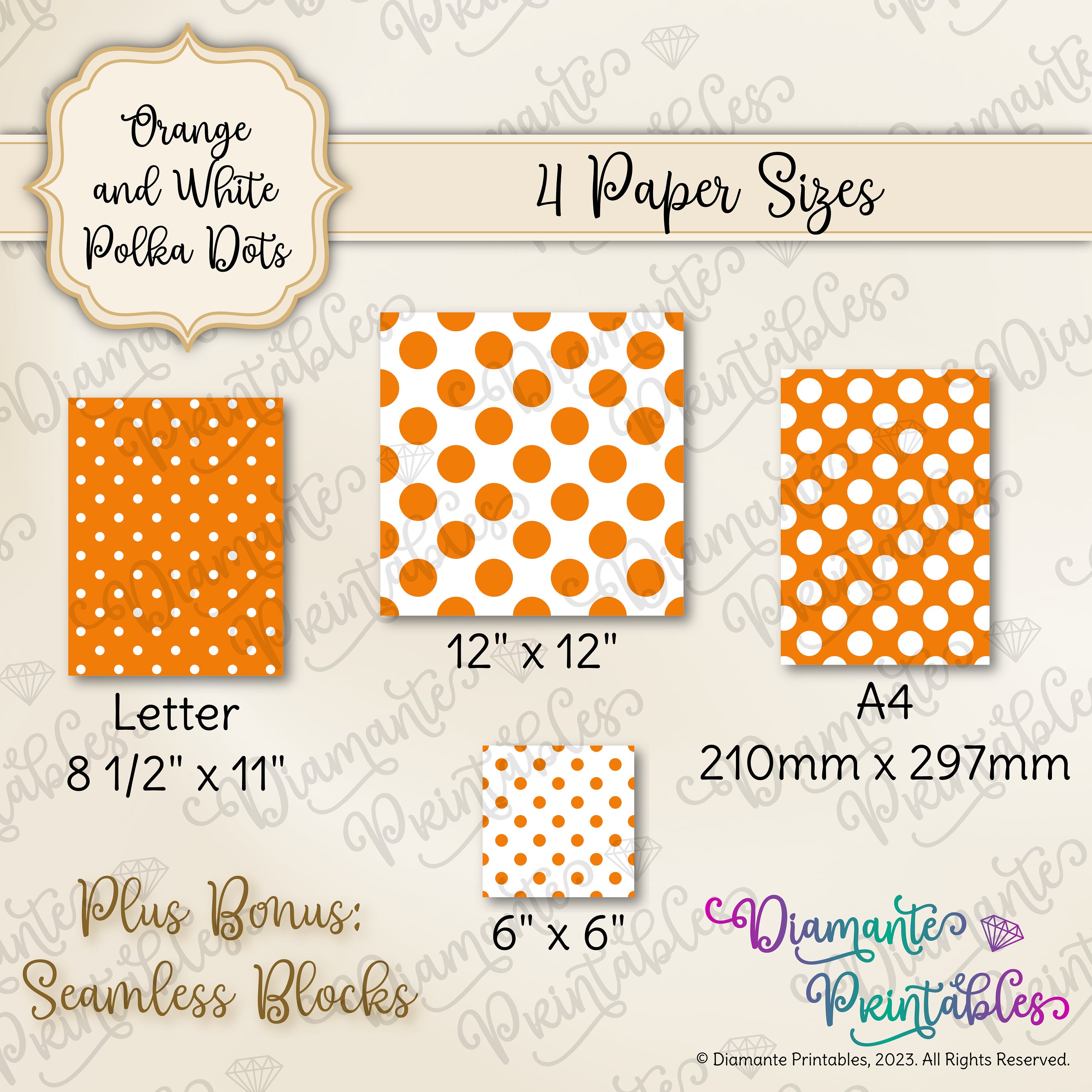 Orange and White Polka Dots Digital Paper Pack | 12 Styles | 4 Sizes ...
