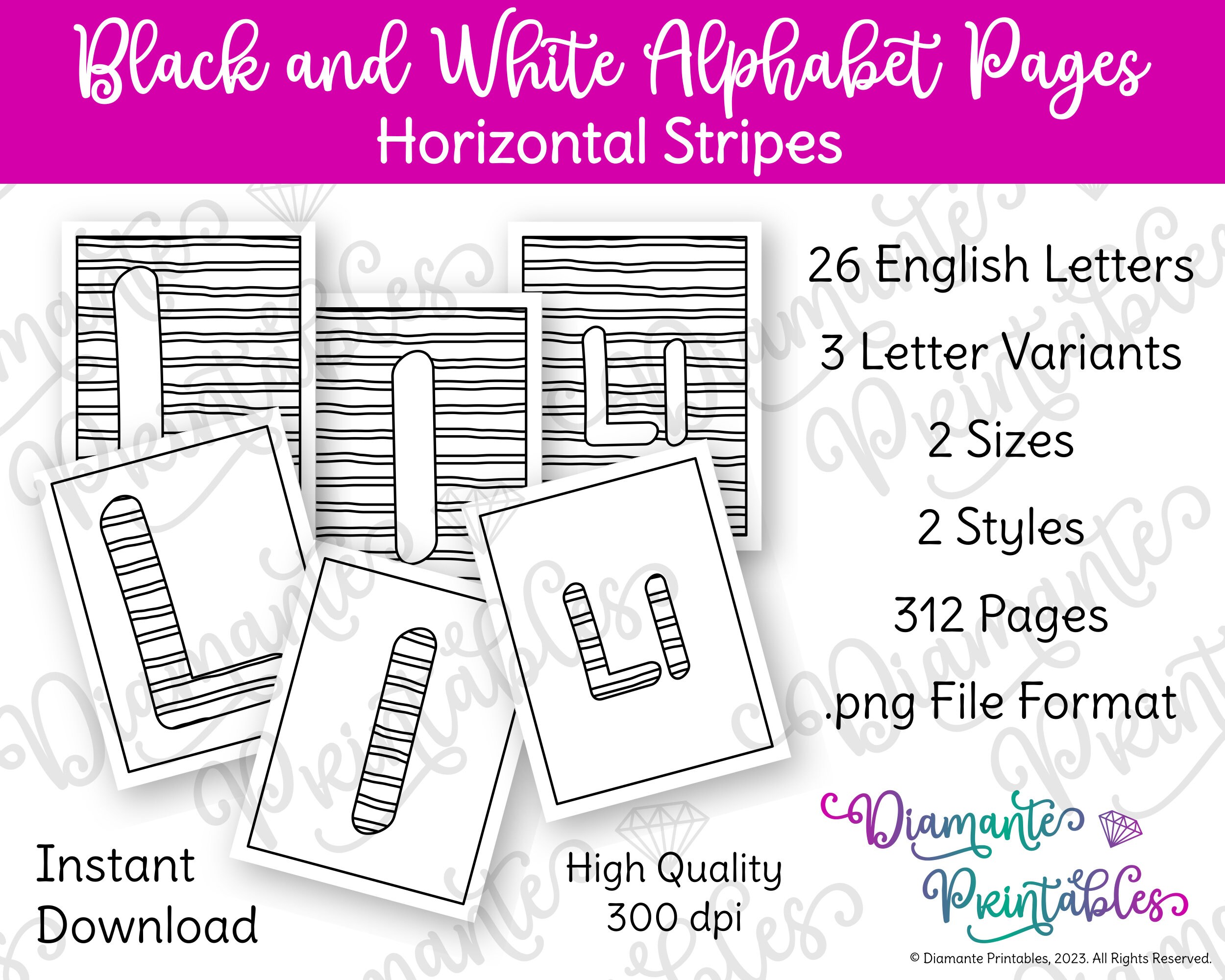 Printable Alphabet Poster Bundle Horizontal Stripes Bulletin Board ...