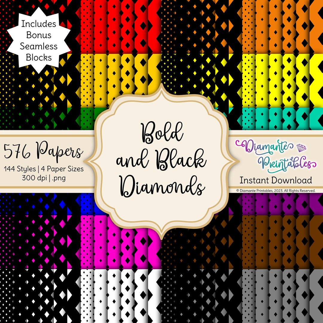 Diamonds Digital Paper Pack | Bold Colors | 12 Colors | 144 Styles | 4 ...