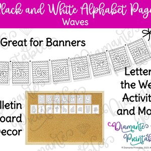 Printable Alphabet Poster Bundle | Waves Bulletin Board Letters | Black ...