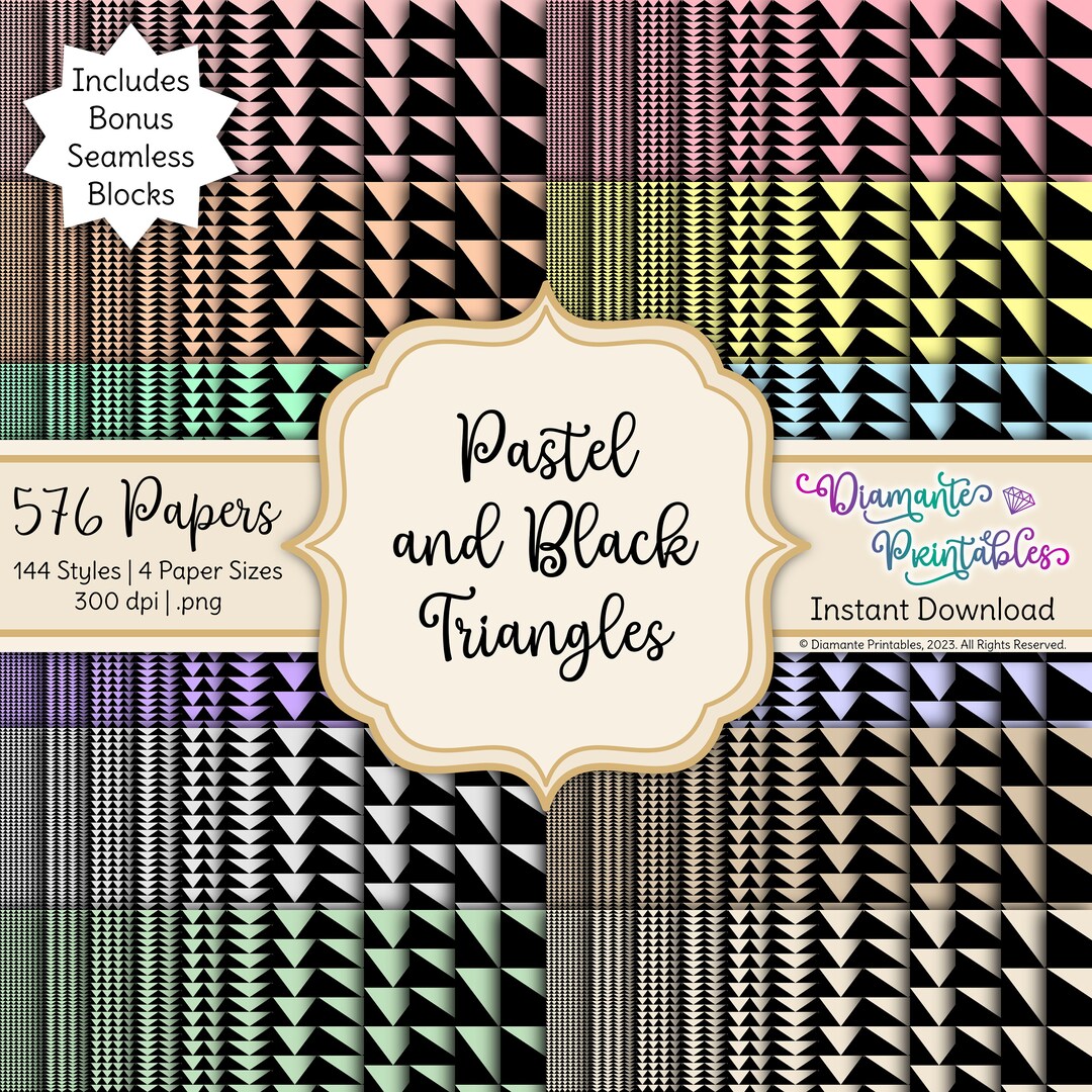 Triangles Digital Paper Pack | Pastel Colors | 12 Colors | 144 Styles ...
