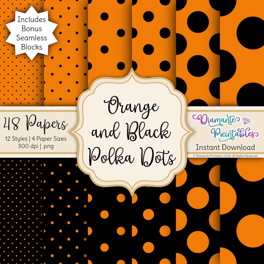Orange and Black Polka Dots Digital Paper Pack | 12 Styles | 4 Sizes ...