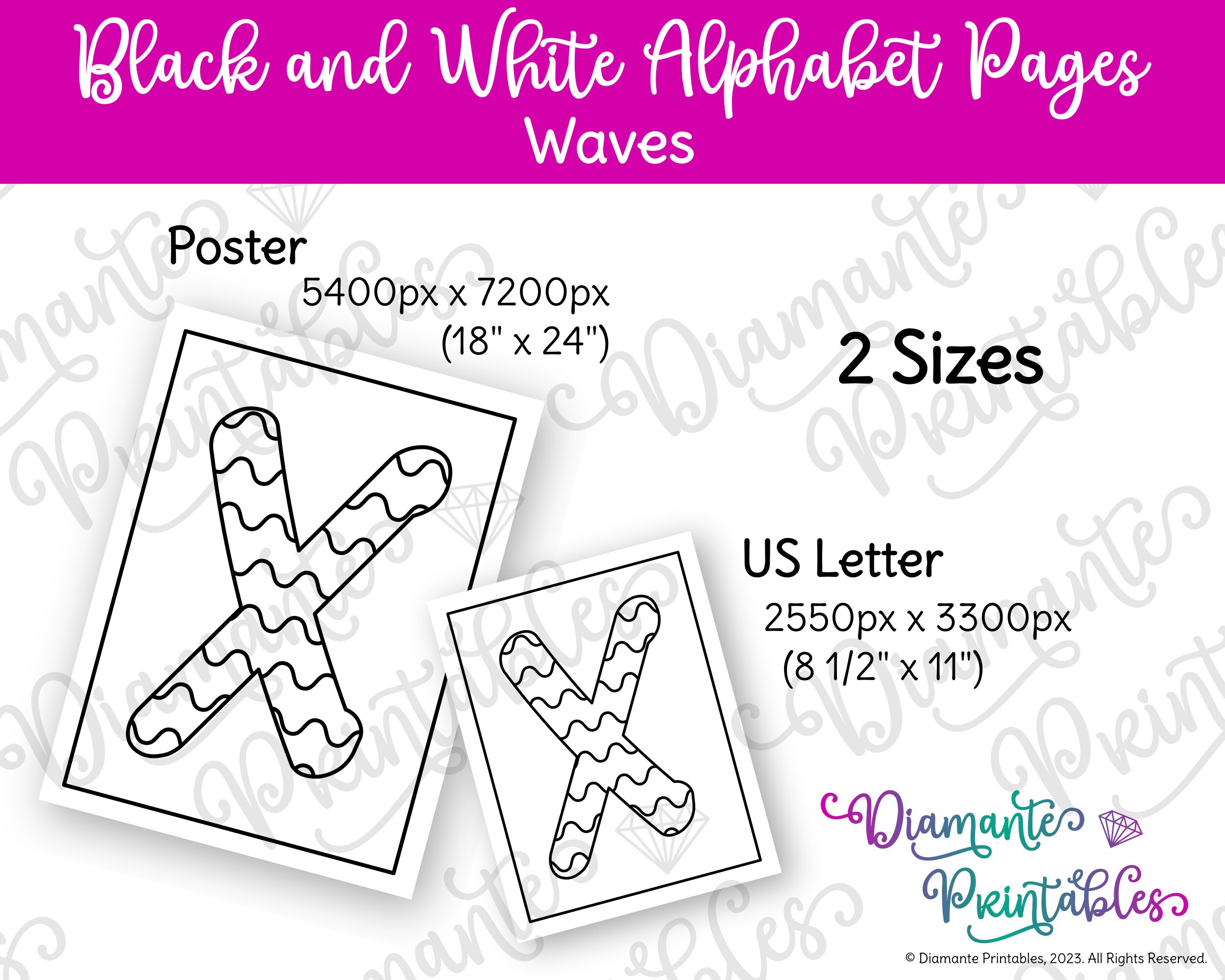 Printable Alphabet Poster Bundle Waves Bulletin Board Letters Black and ...