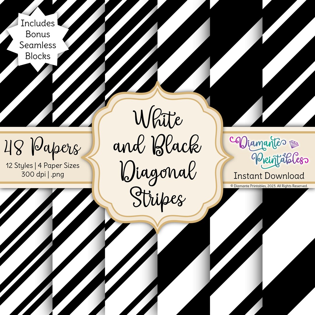 White and Black Diagonal Stripes Digital Paper Pack | 12 Styles | 4 ...