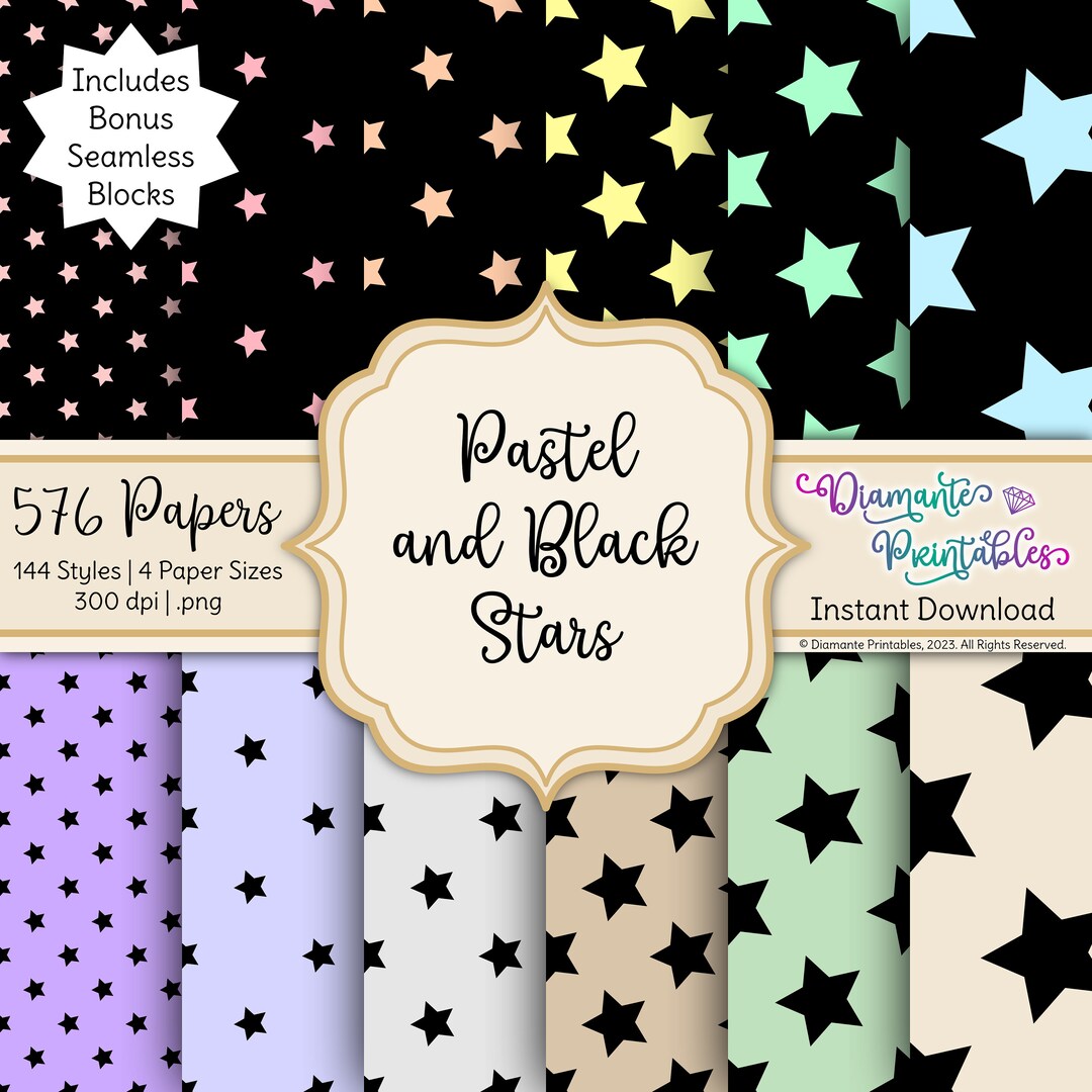Stars Digital Paper Pack Pastel Colors 12 Colors 144 - Etsy