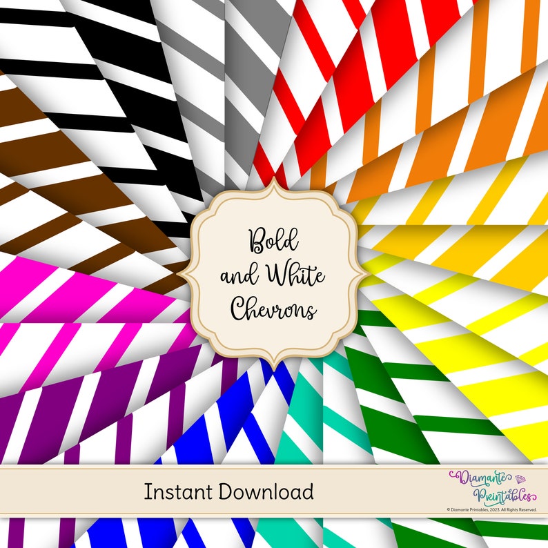 Chevrons Digital Paper Pack | Bold Colors | 12 Colors | 144 Styles | 4 ...