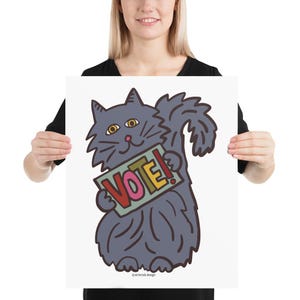 Cat Vote Poster Cute Cat Wall Art Cat Vote Window Sign Vote Optimistic ...