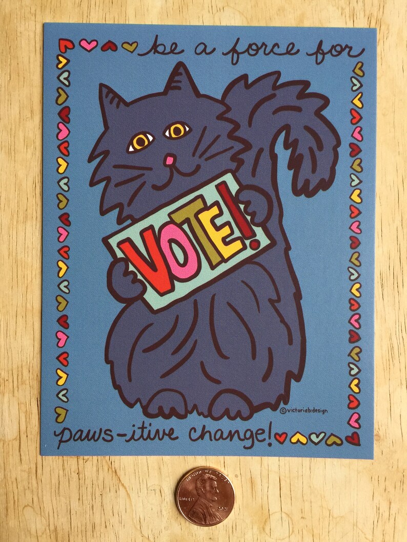 Vote Postcards 10 Pack Cute Cat Art Get Out the Vote Postcards Civic ...