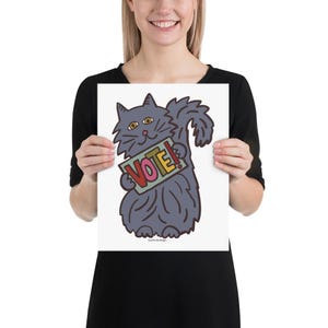 Cat Vote Poster Cute Cat Wall Art Cat Vote Window Sign Vote Optimistic ...