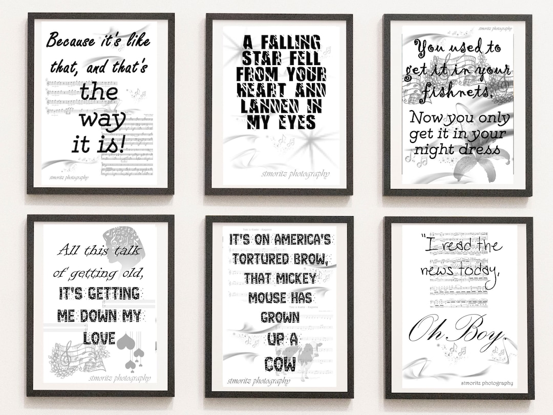 A4 A3 Music Printable Images Famous Song Quotes Black and - Etsy