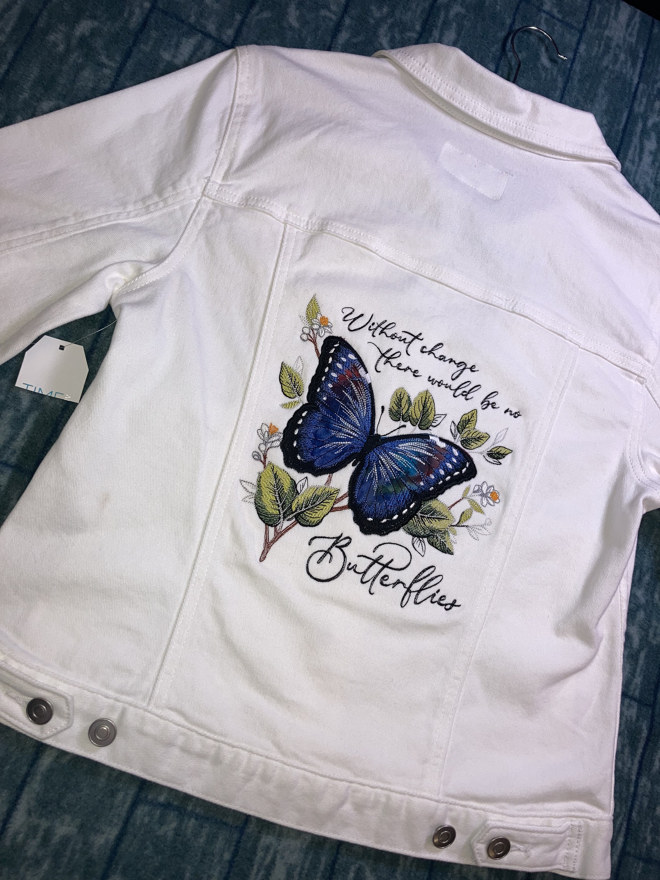 White Jean Jacket With Butterfly Embroidery Design - Etsy