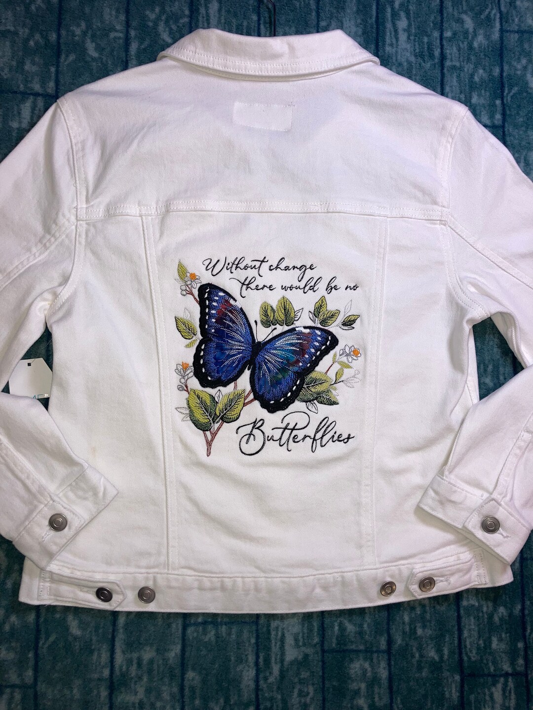 White Jean Jacket With Butterfly Embroidery Design - Etsy