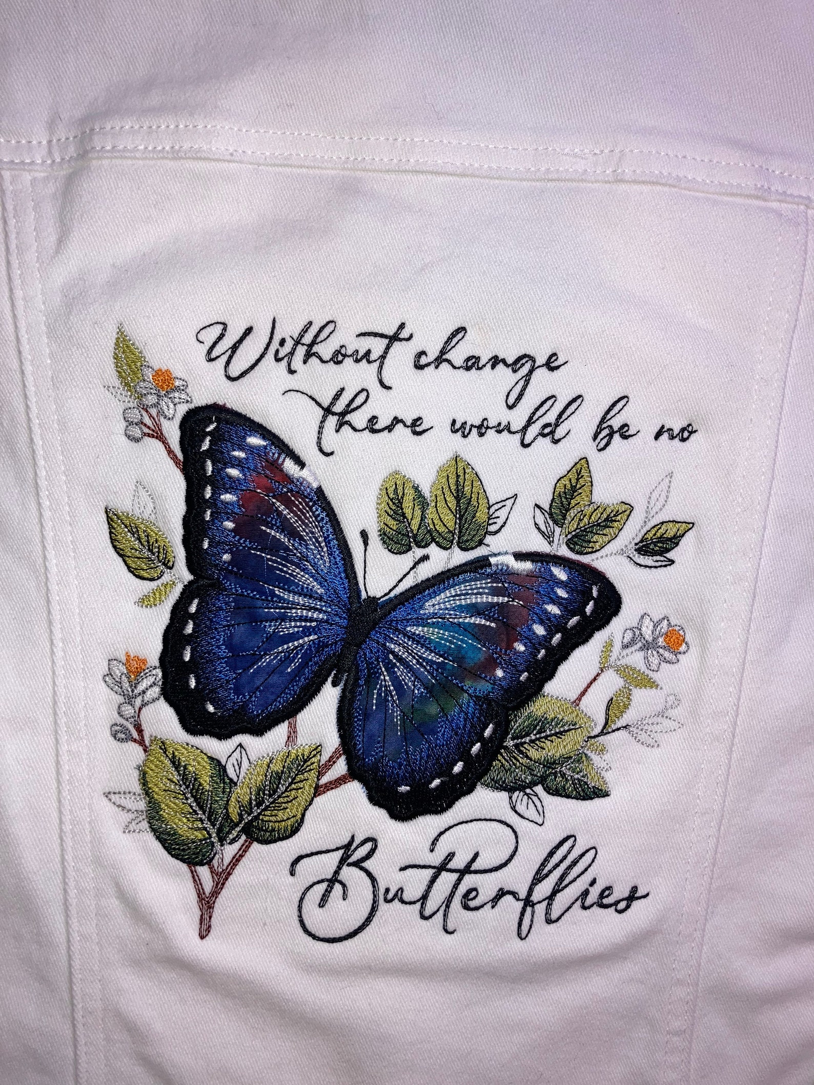 White Jean Jacket With Butterfly Embroidery Design - Etsy