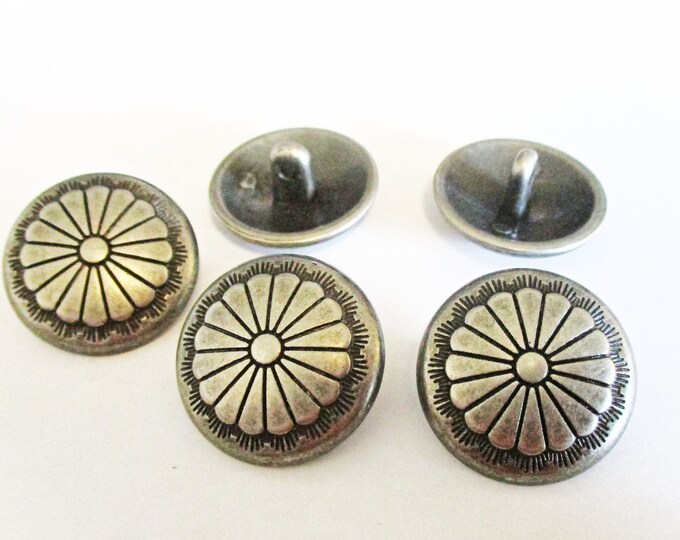 10 Round Shank Buttons | Antique Silver Gunmetal Tone | Plastic Buttons ...