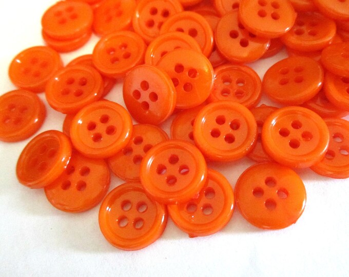 25 Orange Plastic Buttons Small 10mm Round Buttons Kids Buttons 4 Holes ...