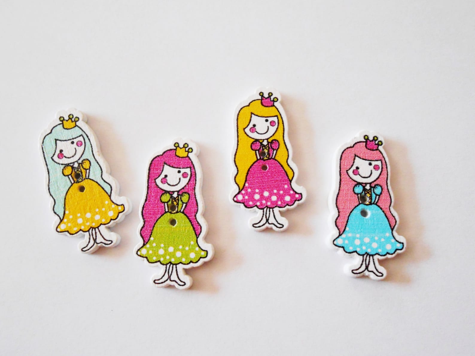 10 Wood Princess Buttons Printed Buttons Wooden Girls Buttons | Etsy