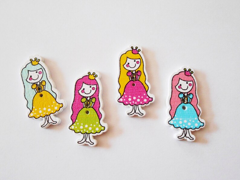 10 Wood Princess Buttons Printed Buttons Wooden Girls Buttons | Etsy