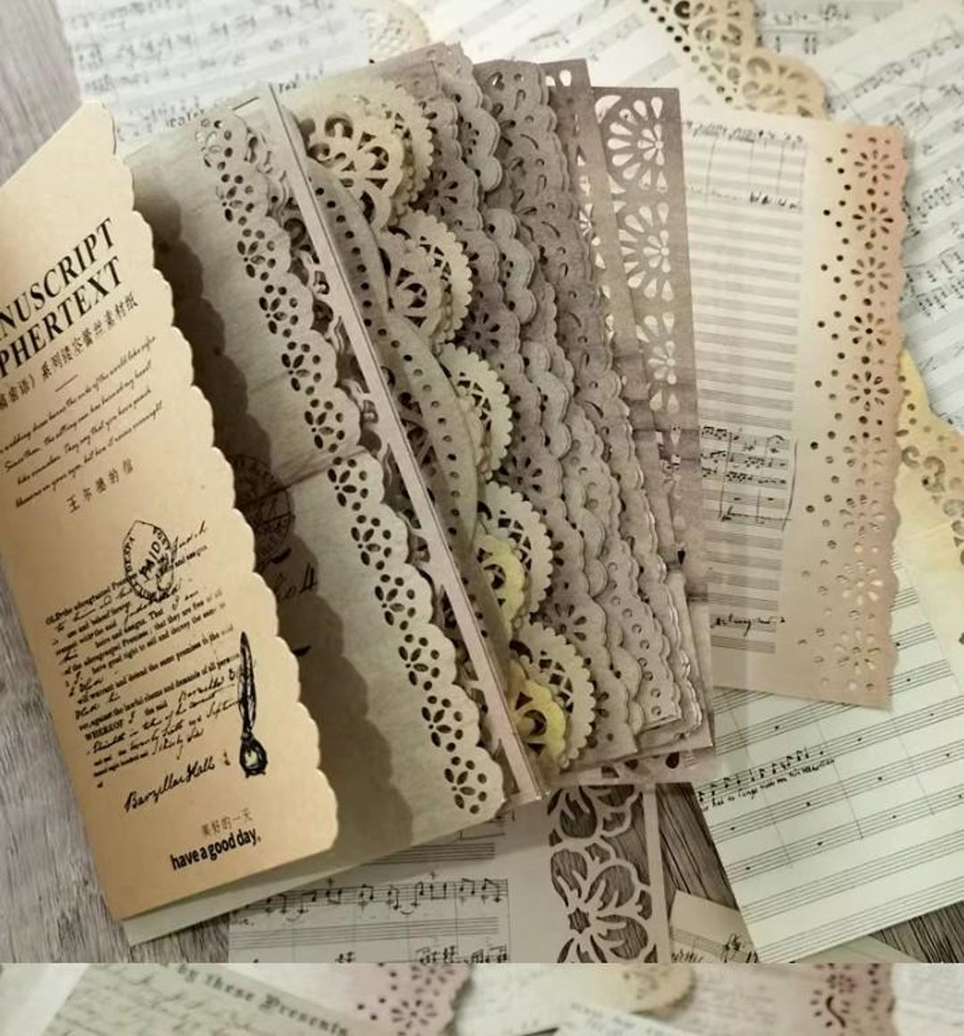 20 Vintage Scrapbook Papers With Lace Edges | Antique Music Pages ...