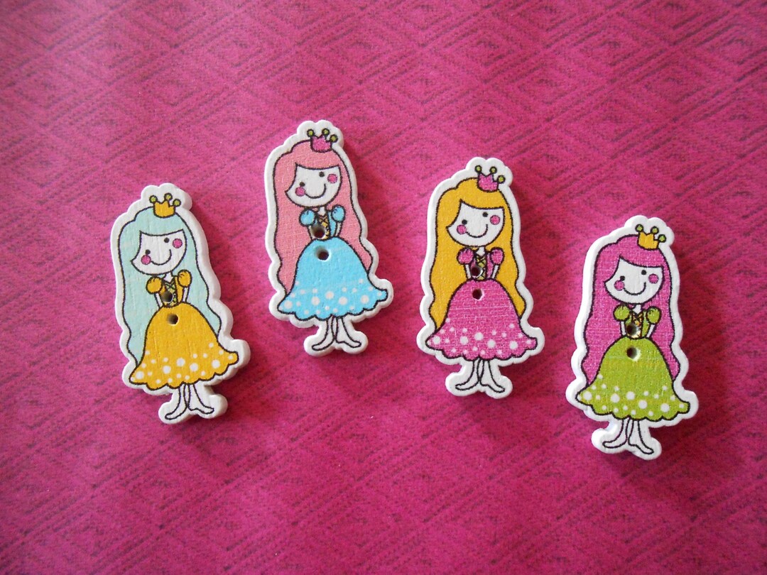 Princess Wood Buttons: Colorful Cartoon Girl Buttons (set of 10) - Etsy