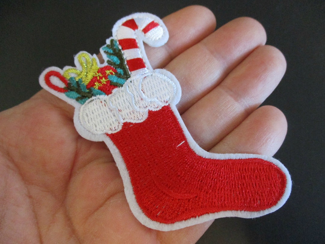 Christmas Iron on Patches | Embroidered Red Christmas Stocking Patch ...