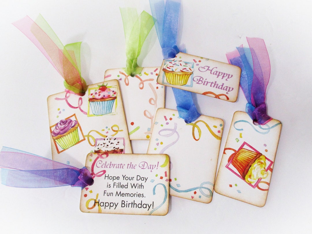 Handmade Birthday Gift Tags: Recycled Card Embellishments, Set of 6 - Etsy