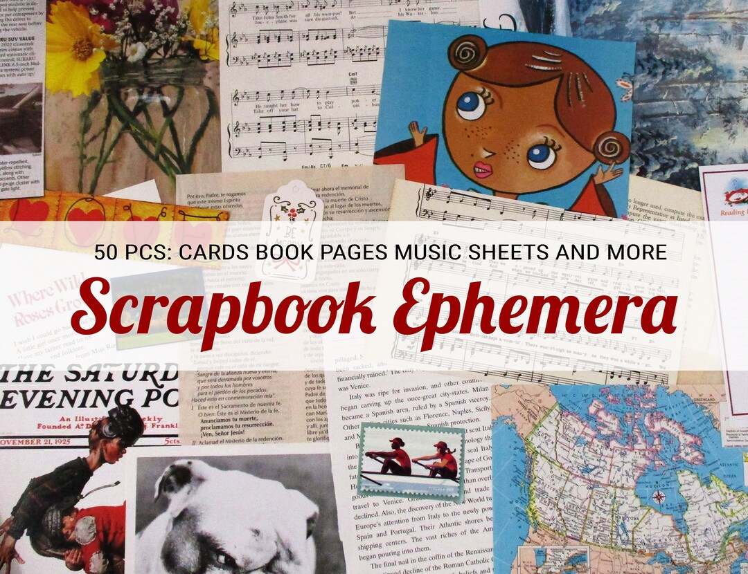 50-piece Scrapbook Ephemera Pack: Vintage Paper Scraps, Music Sheets ...