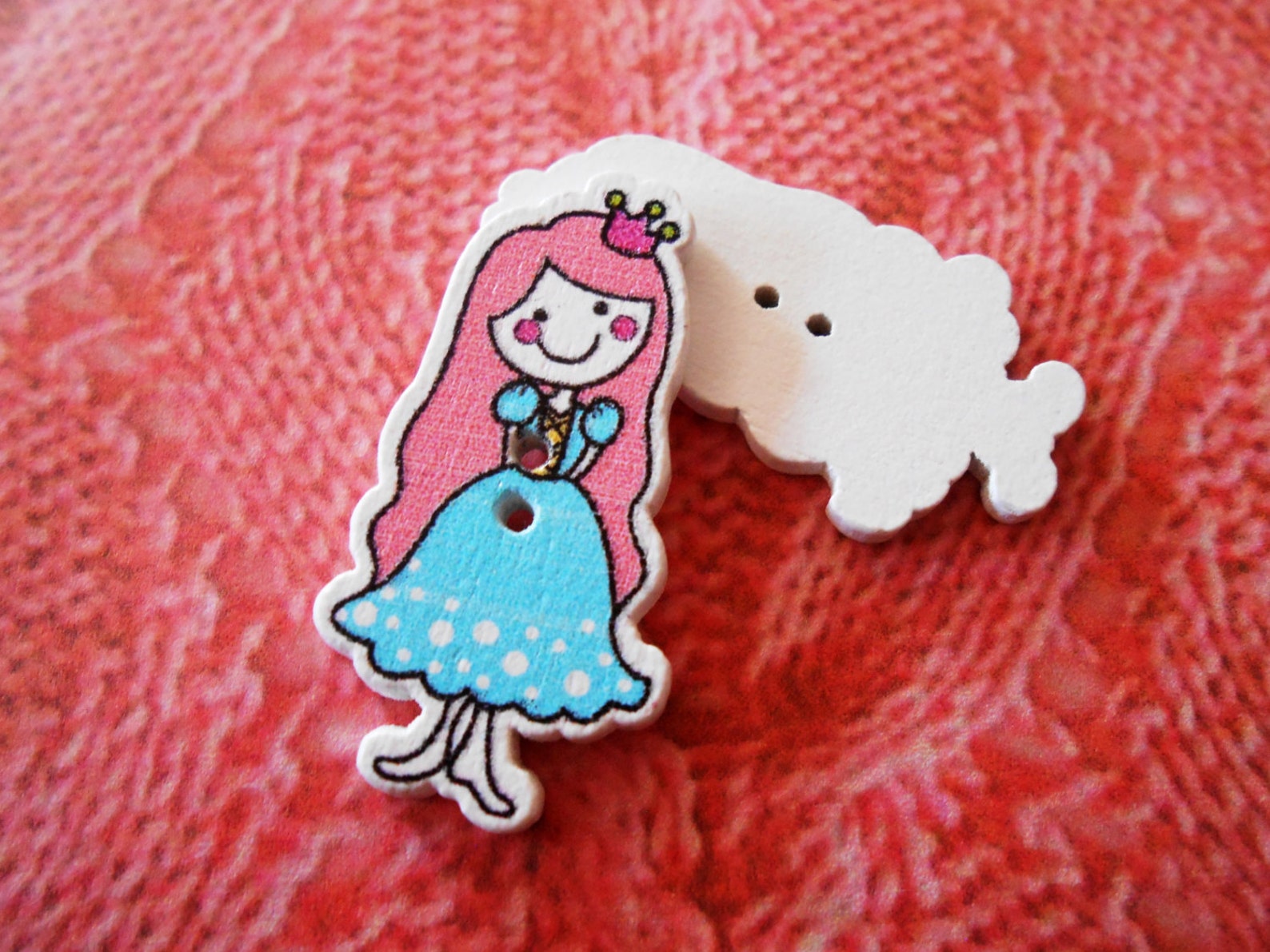 10 Wood Princess Buttons Printed Buttons Wooden Girls Buttons | Etsy