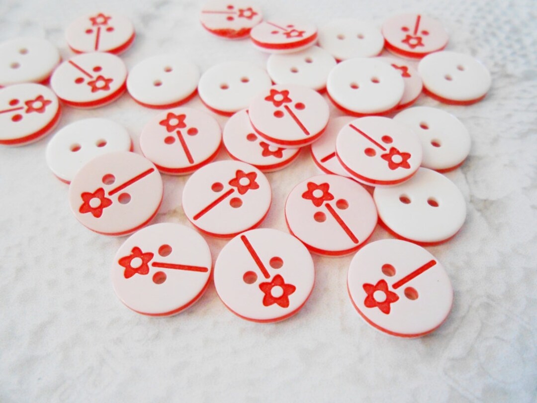Red Flower Resin Buttons: 12mm Round Kids Buttons, Set of 50 - Etsy