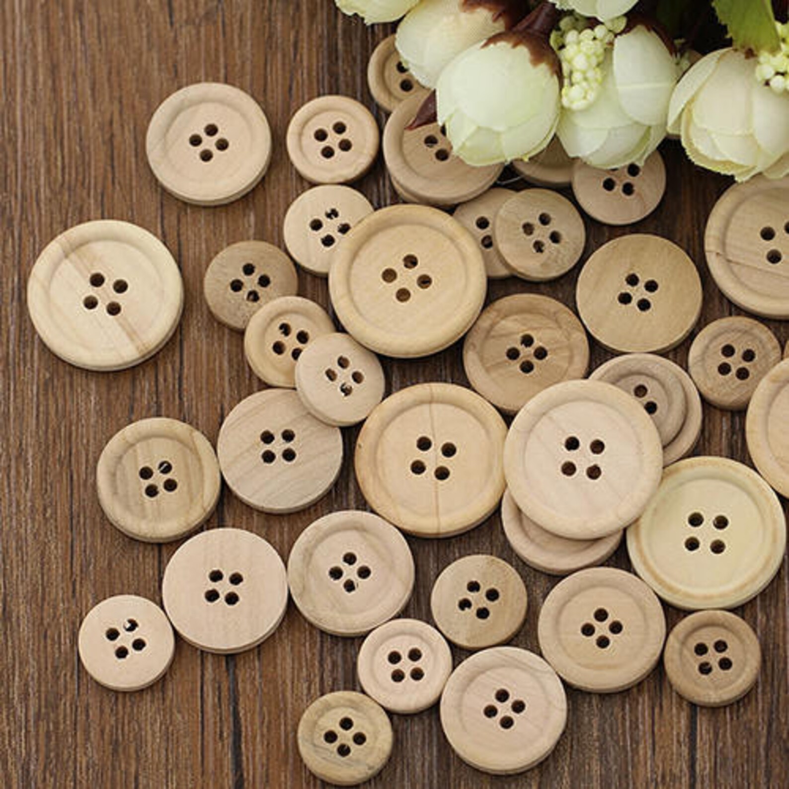 50 Natural Wood Buttons Mix 3 Sizes Light Brown Wooden Buttons - Etsy